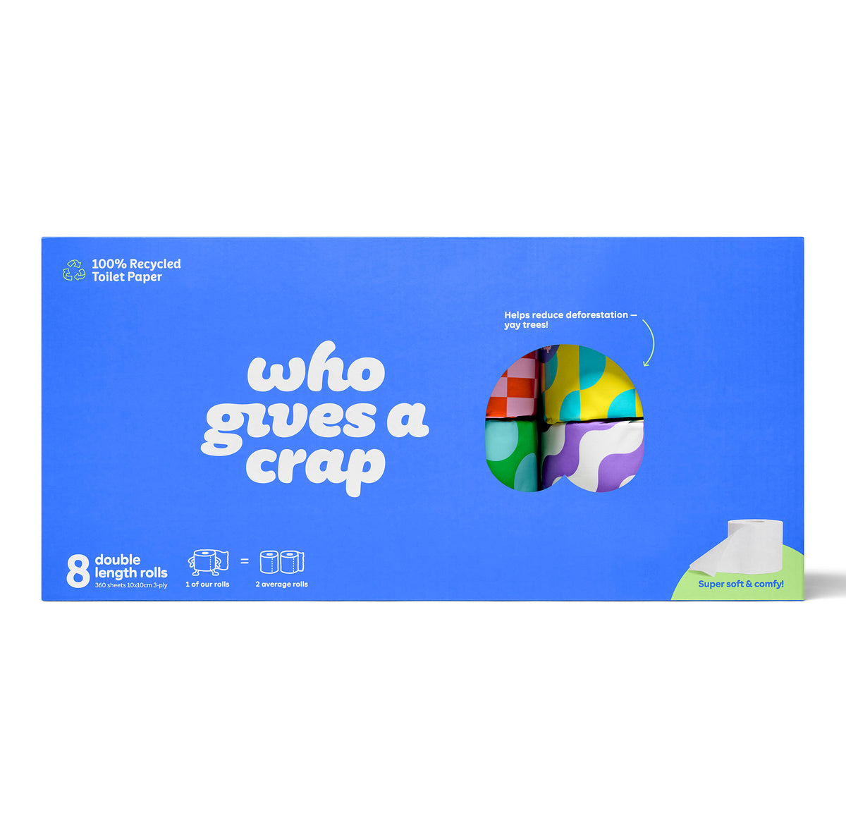 Who Gives A Crap Double Length 100% Recycled Toilet Paper 8 Pack ...