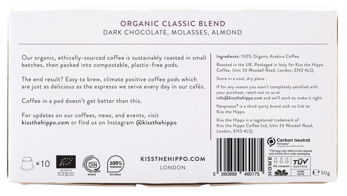 Kiss the Hippo Coffee Organic Classic Blend Pods 10 pods | Planet Organic