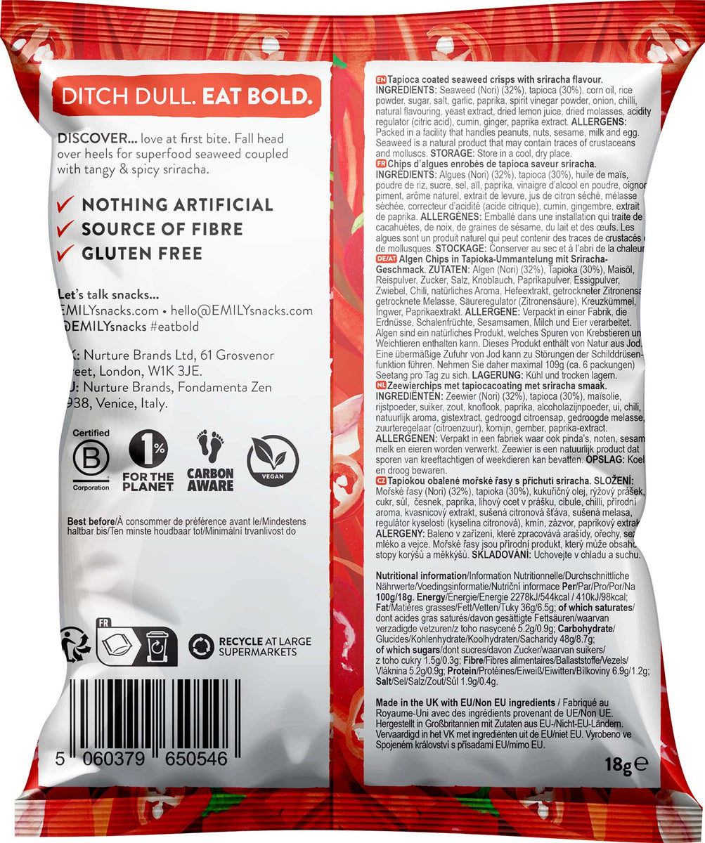 Emily Seaweed Crisps - Sriracha 18g | Planet Organic