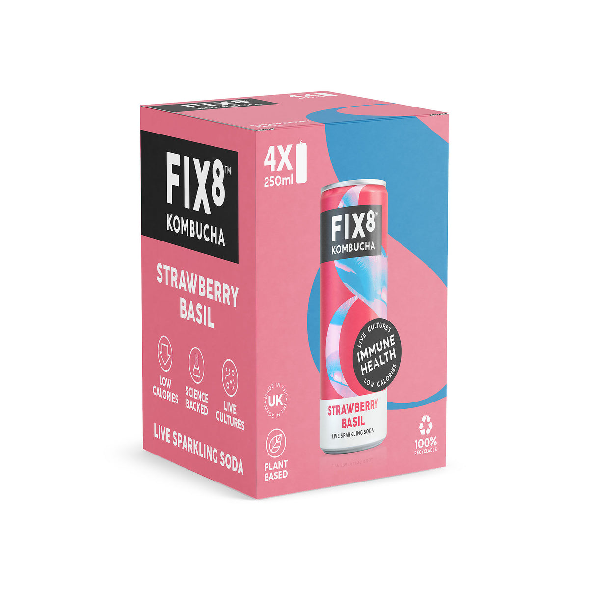 Fix8 Strawberry Basil Kombucha Multipack 4x250ml | Planet Organic
