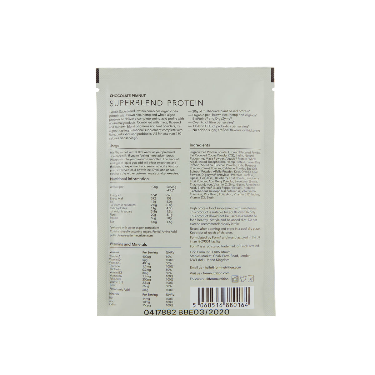 Form Superblend Protein - Chocolate Peanut 40g | Planet Organic