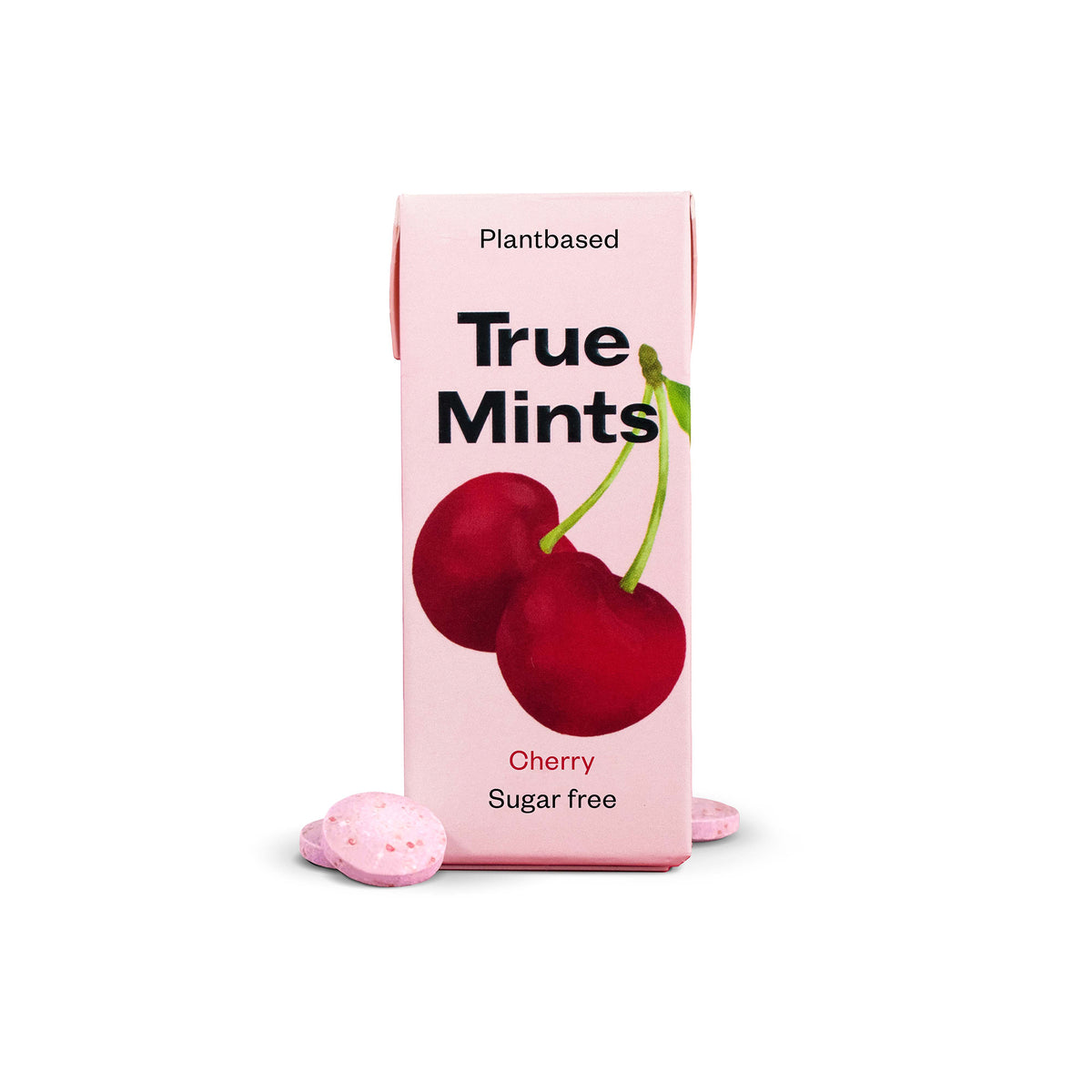 True Mints plant-based and sugar free mint pastilles with a cherry fla ...