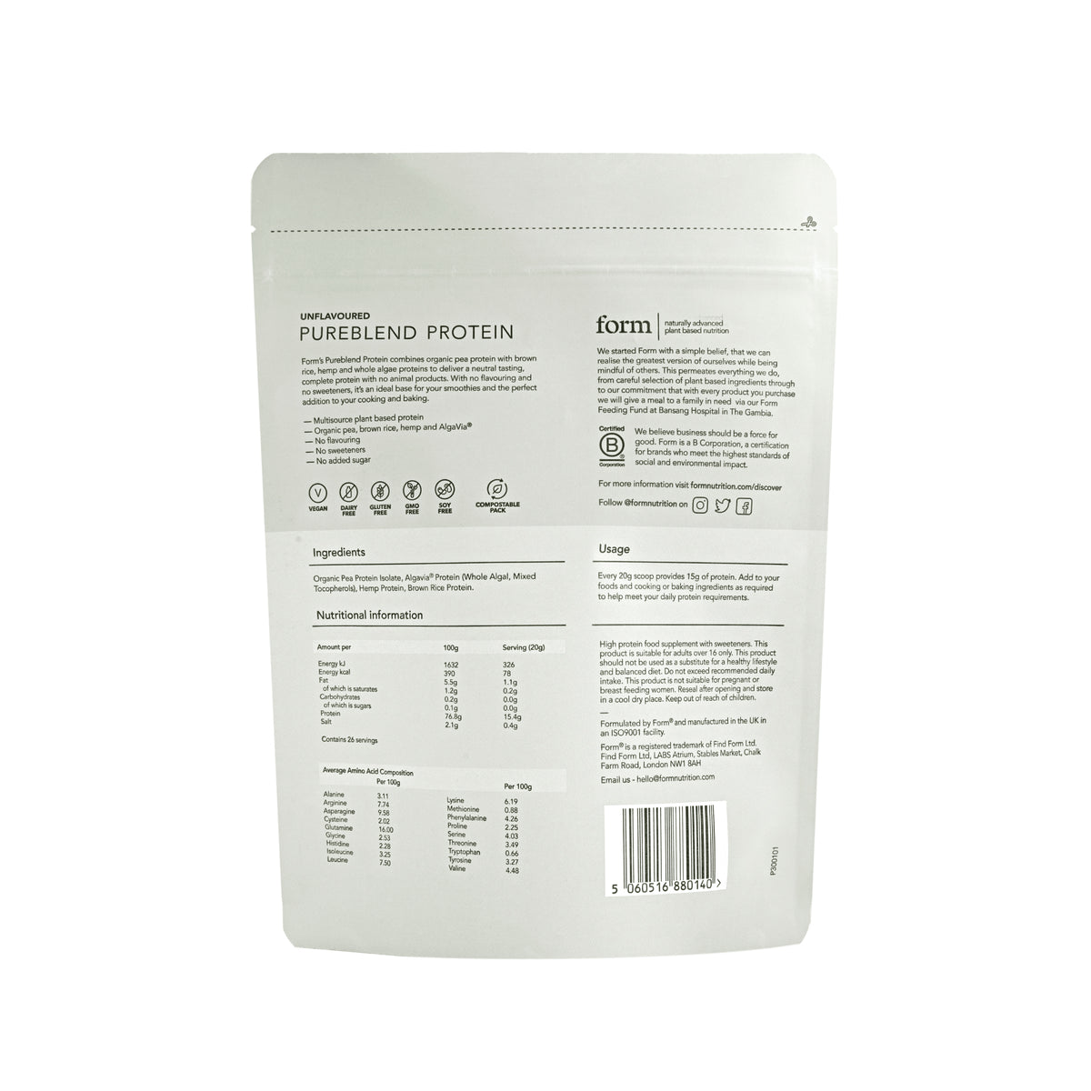 Form Pure Blend Protein Unflavoured 520g | Planet Organic