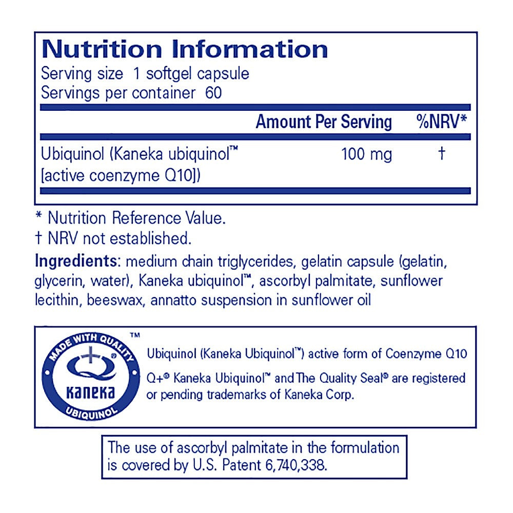 Pure Encapsulations Ubiquinol-QH 100 MG 60 caps | Planet Organic